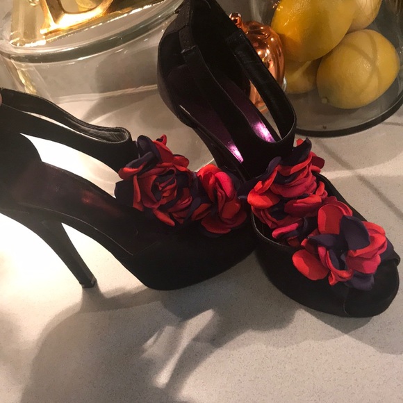 Call It Spring | Shoes | Black Heel With Purplered Floral Petals In ...